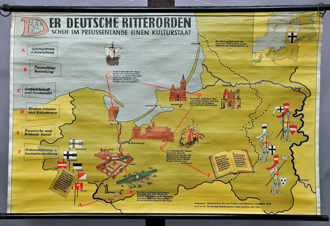 Historical Wall Chart Map German Chivalric Order Cultural State Prussia ...