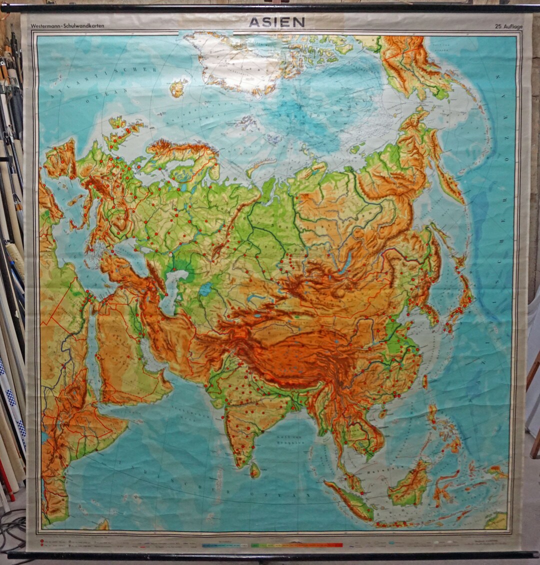 Vintage Map Rollable Wall Chart Print Asia - Etsy