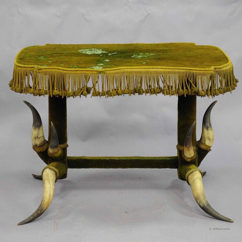 Antique Bull Horn Table With Green Velvet Ca. 1870 - Etsy