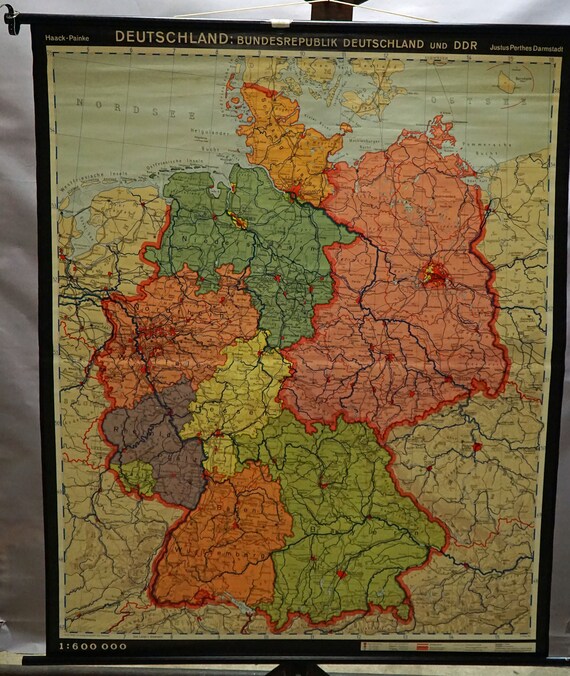 Vintage Map Germany East and West Rollable Wall Chart - Etsy