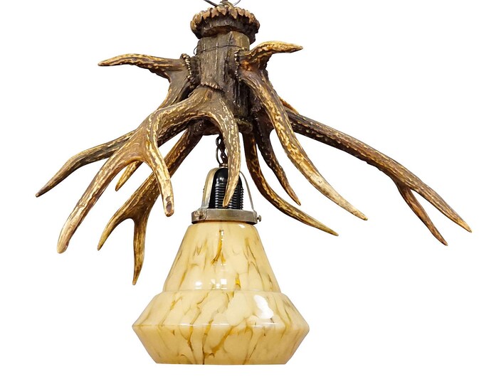 Rustic Black Forest Ceiling Lamp With Deer Antlers 1920s - Etsy