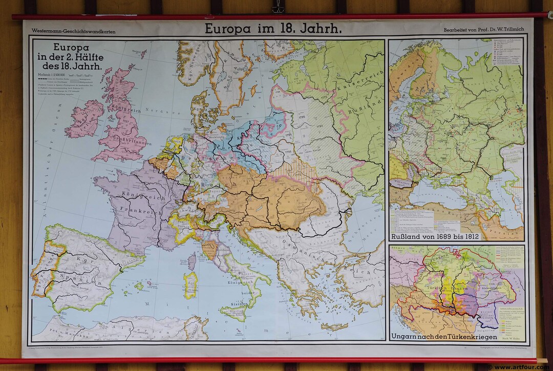 Rollable School Map European History 18th Century Wall Chart Poster ...