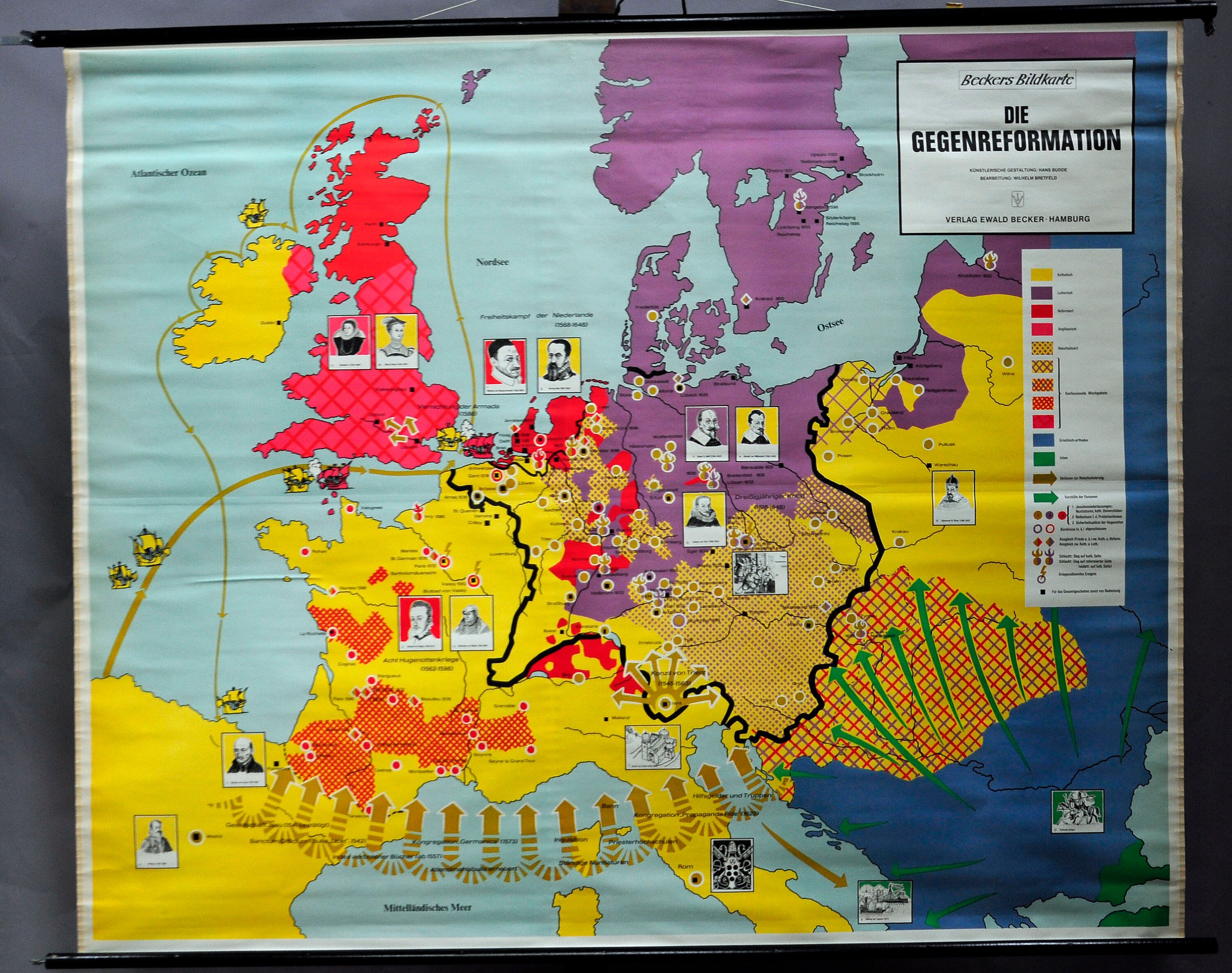 Vintage Mural Pull-down Map Counter-reformation Religion Wall Chart - Etsy