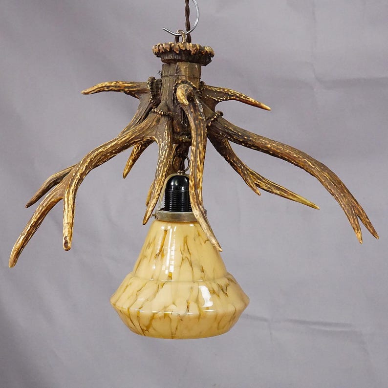Rustic Black Forest Ceiling Lamp With Deer Antlers 1920s - Etsy