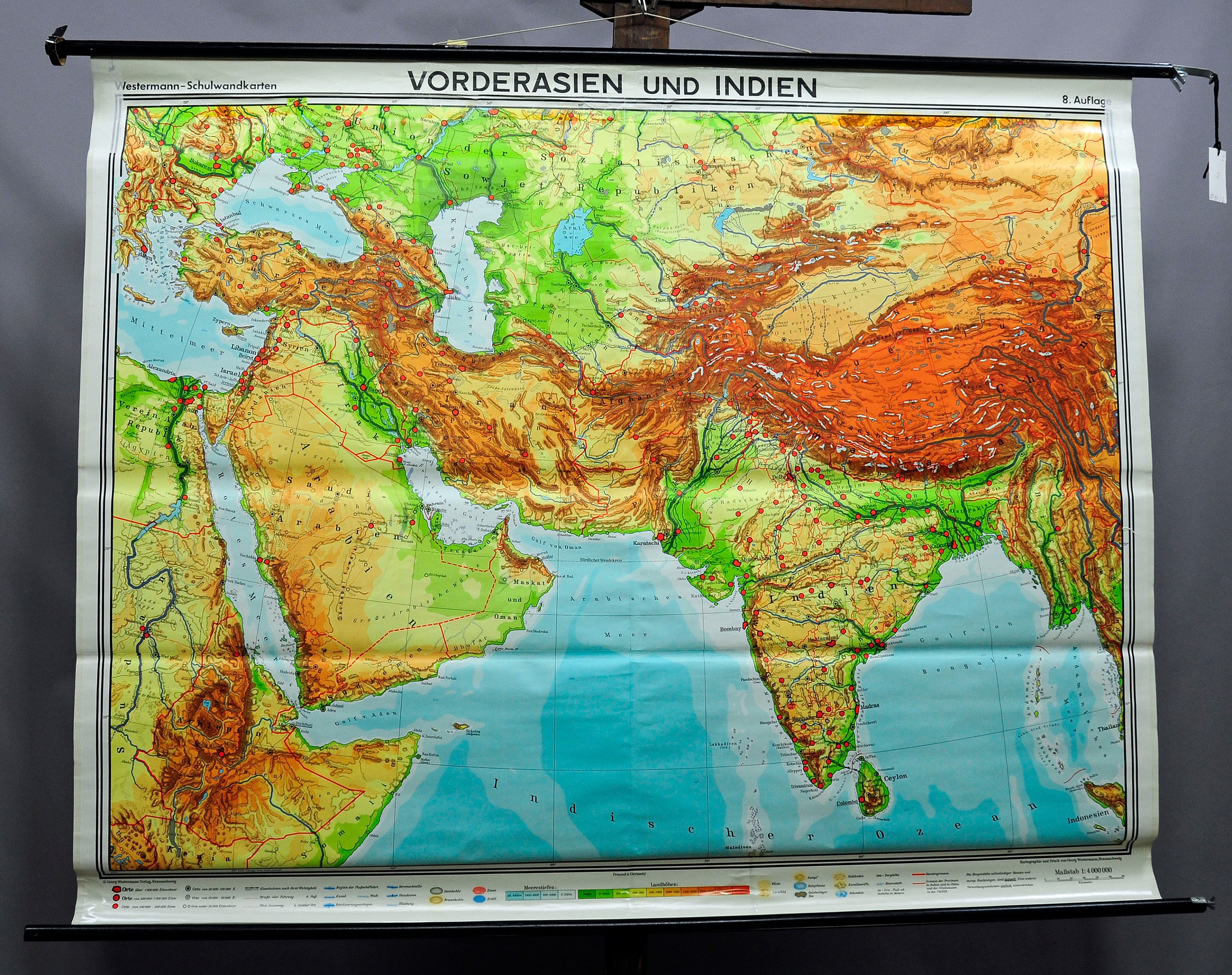 Pull-down Wall Chartmural Geography Map Western Asia and India - Etsy