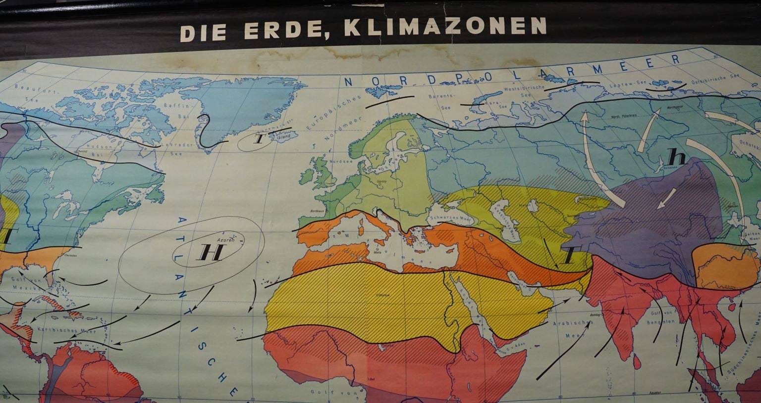 Pull-down Mural Wall Chart Poster Geography World Map the Earth Climate ...