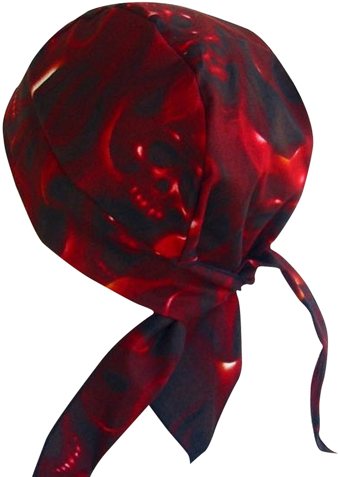 Ghost Skull Bandana Cotton Durag Cap, Red With Black Scary Ghouls With ...