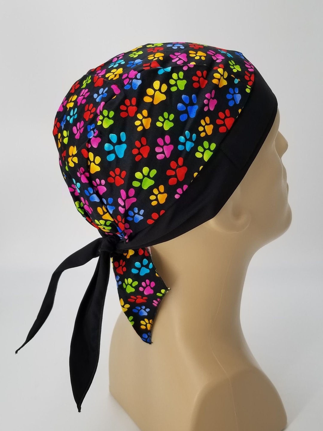Paw Print Bandana Dorag Cap Paws Headwrap Paw Print Black Dorag Dew Rag ...