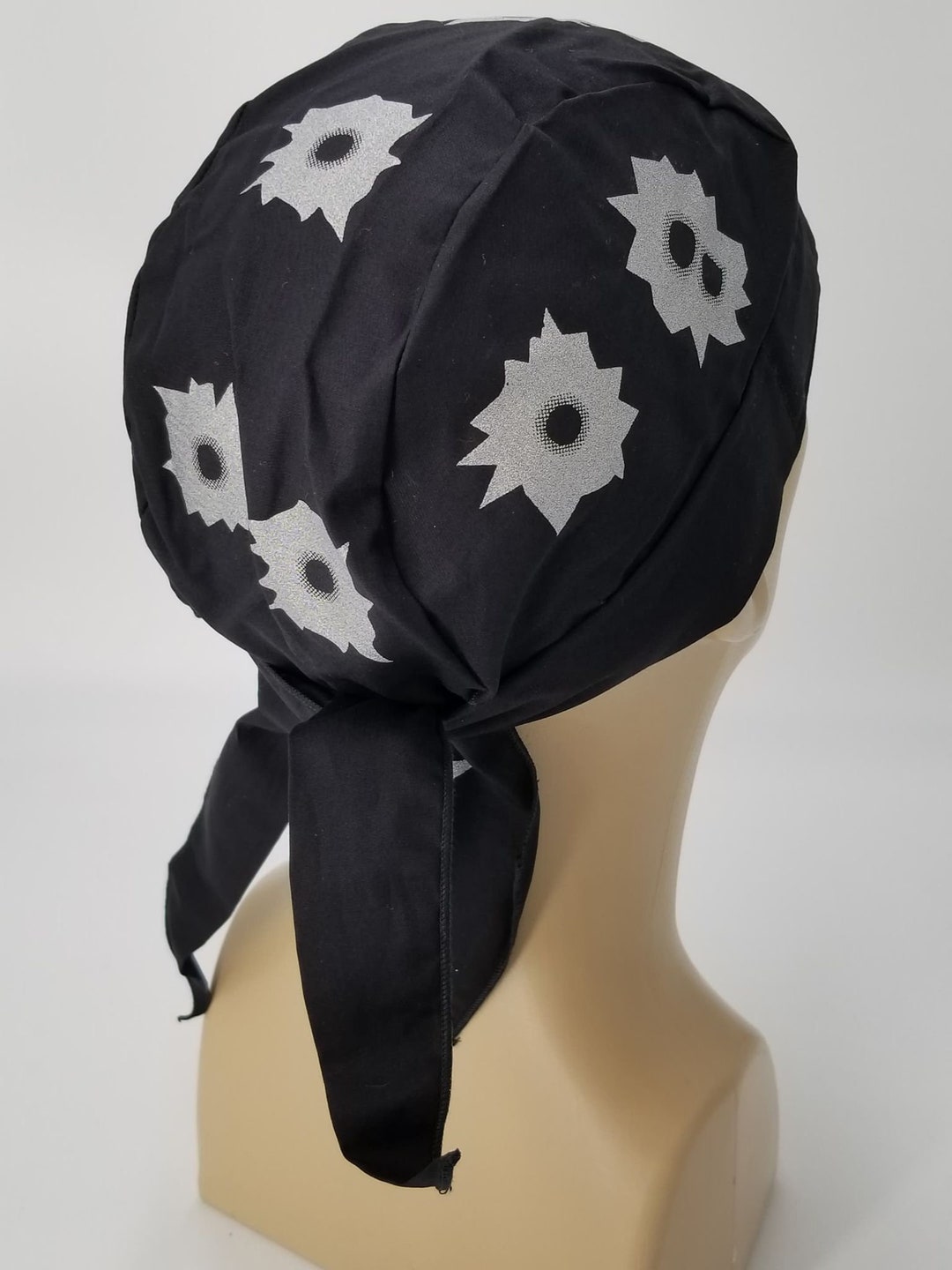 Envoltura para el cabello Do Rag Bandana negra y plateada con agujeros ...