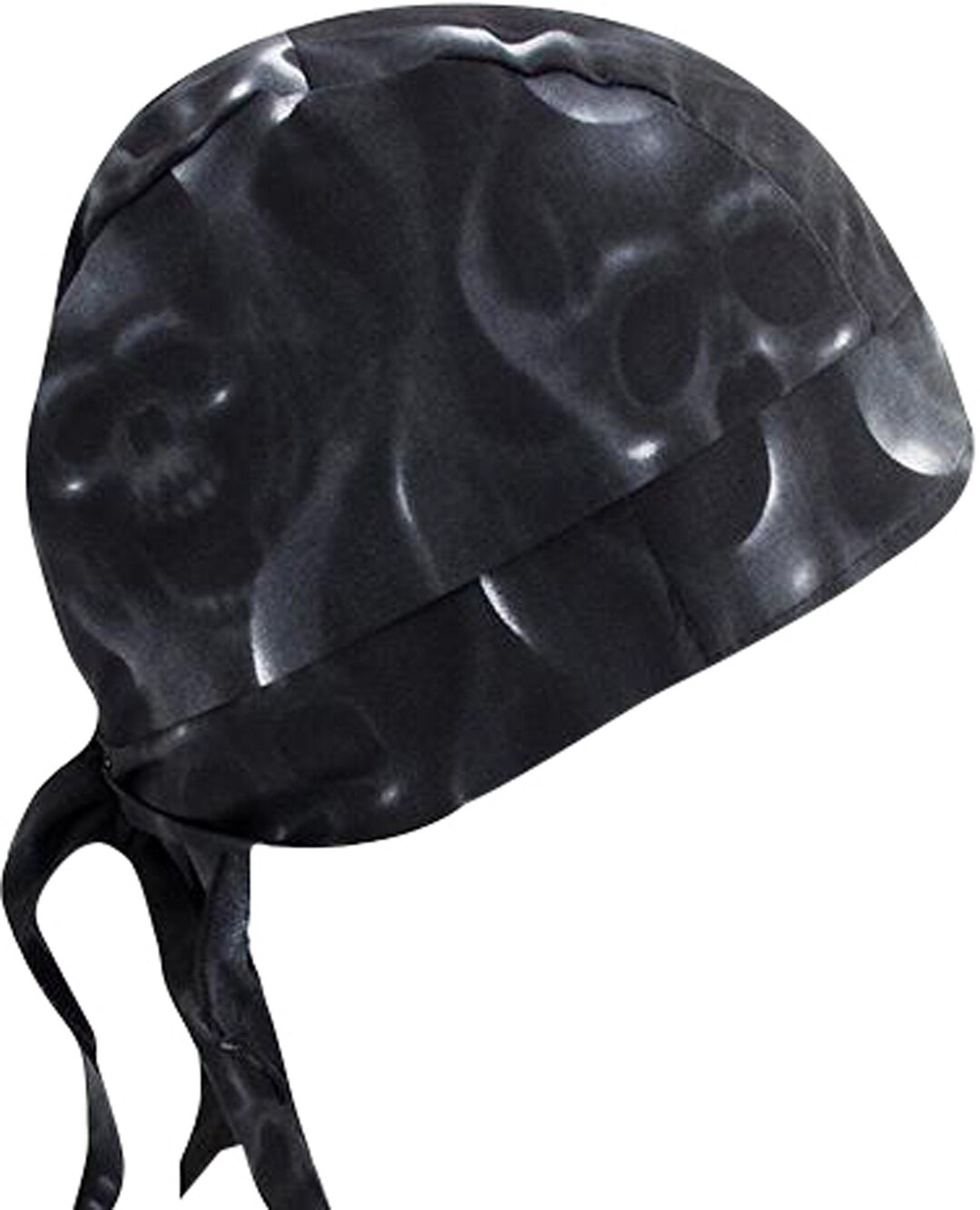 Ghost Skull Bandana Cotton Durag Cap, Black and Smokey Gray Scary ...