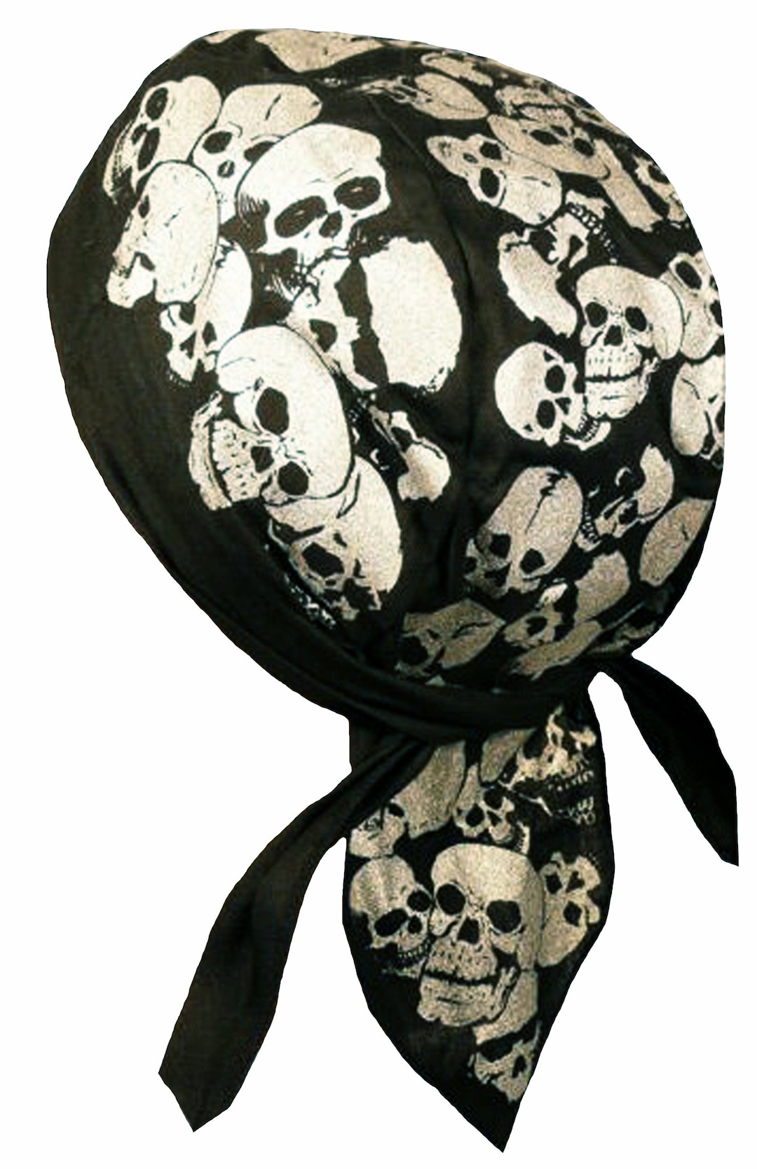 Skull Bandana Cotton Durag Cap, Black and Metallic Silver Scary Skulls ...