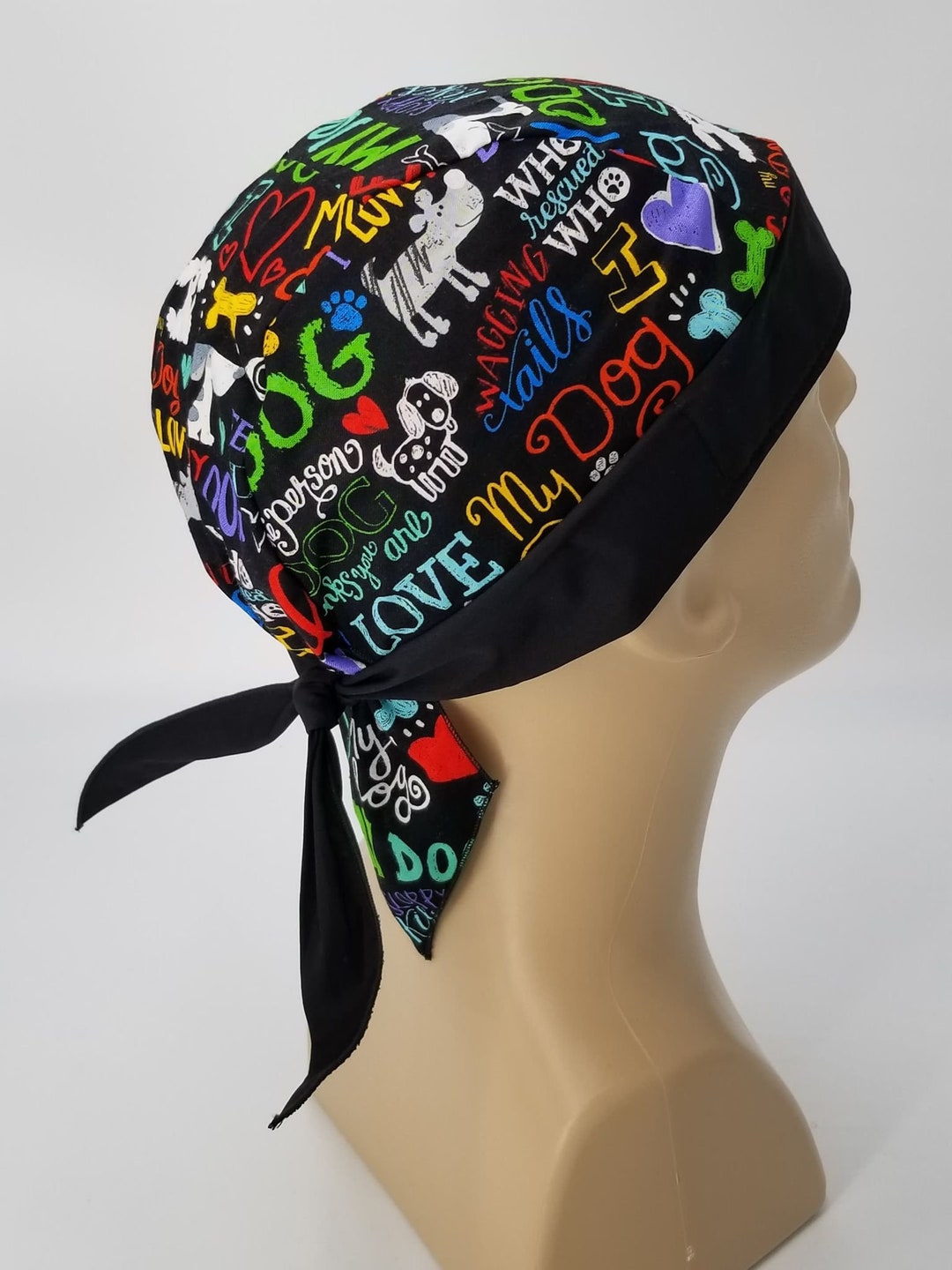 Bandana Head Wrap Cap, I Love My Dog With Hearts and Paws, Black Dorag ...