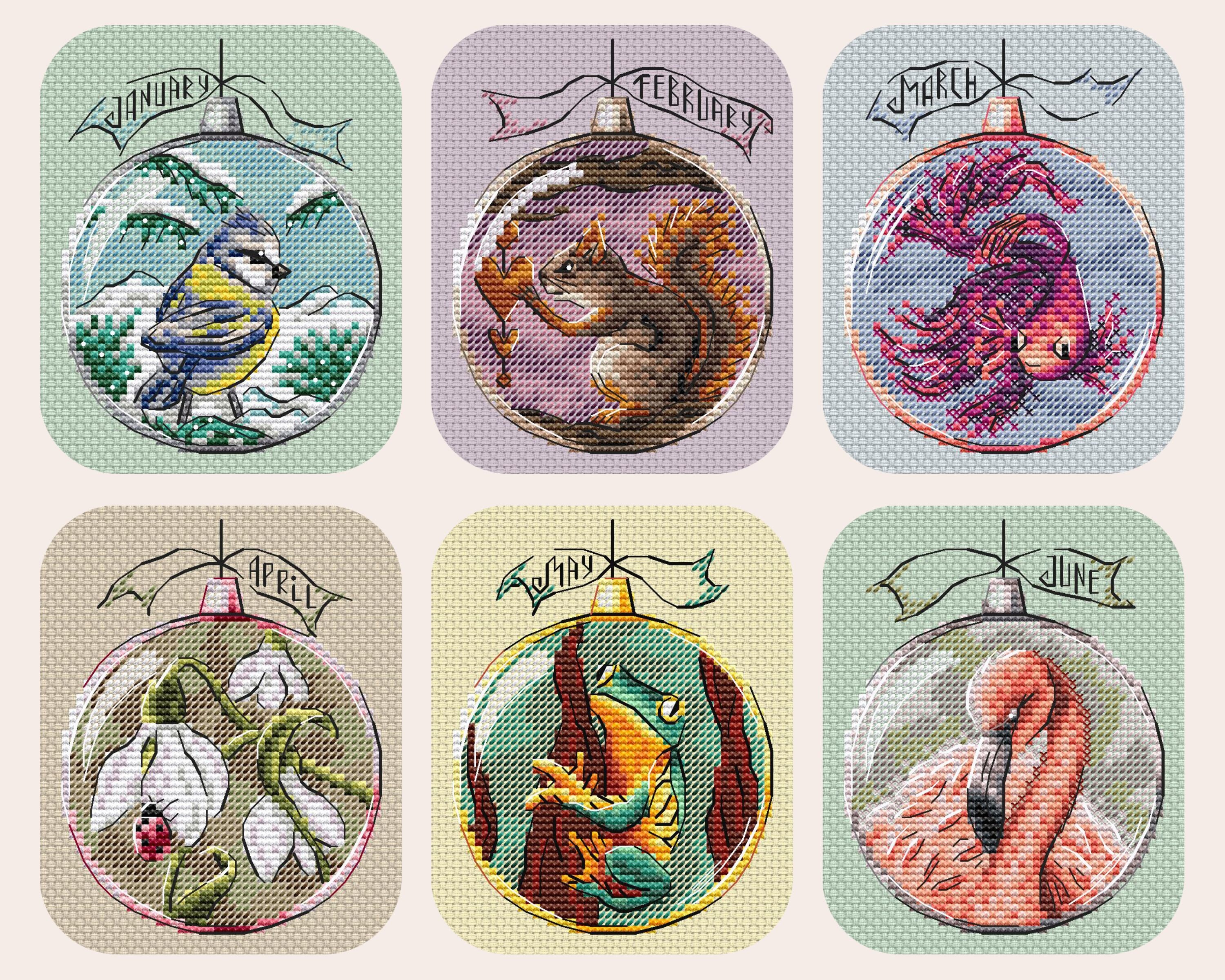 Glass Ball Cross Stitch PDF Pattern Bundle, 12 Months Cross Stitch ...