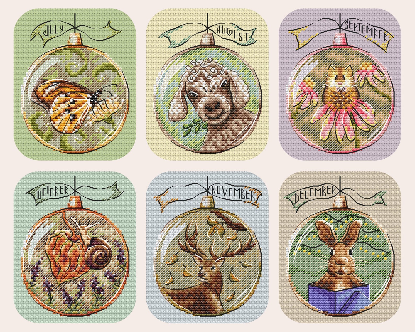 Glass Ball Cross Stitch PDF Pattern Bundle, 12 Months Cross Stitch ...