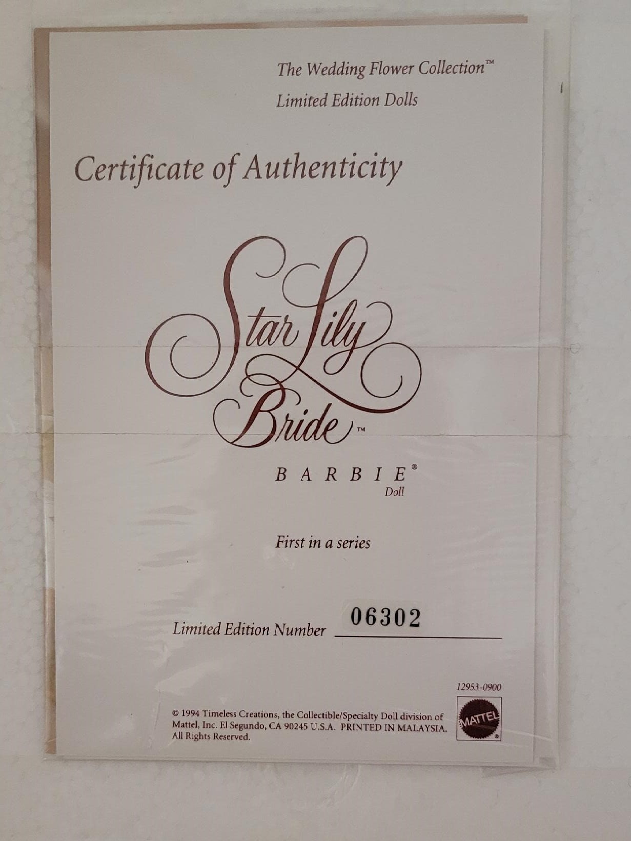 Star Lily Bride Porcelain Barbie Doll 1994 First in Series, Limited ...