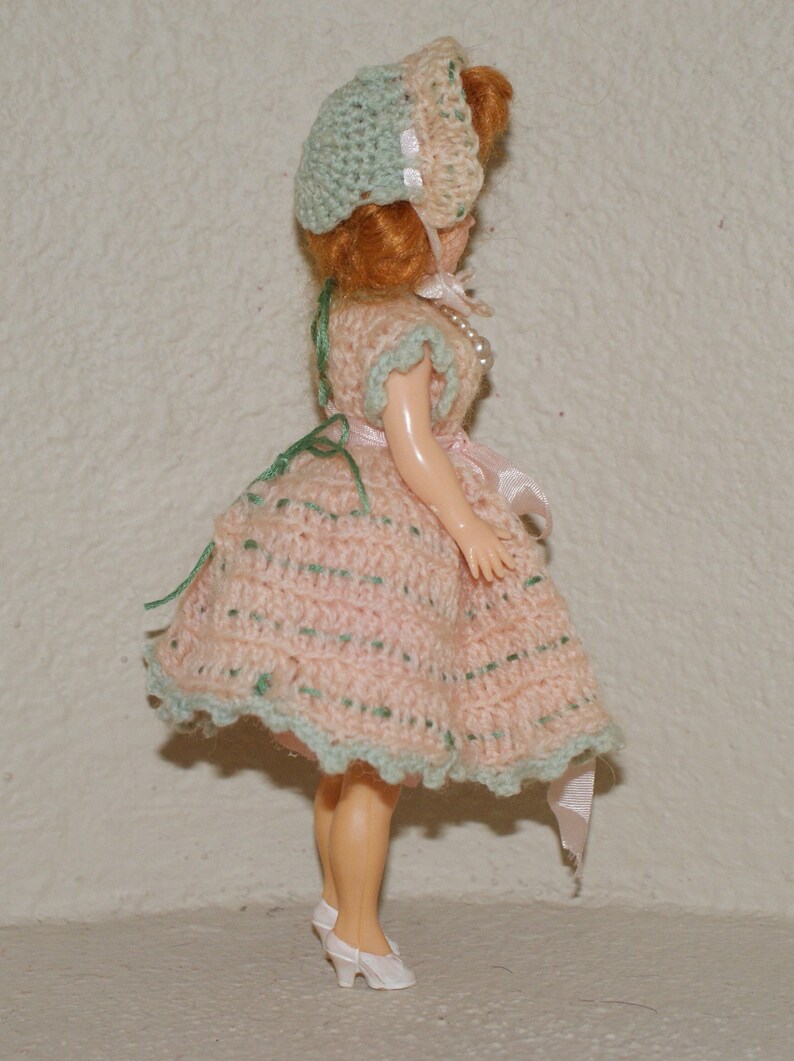 Vintage 60s Doll in Knitted Dress, Bonnet With Pearl Like Necklace - Etsy