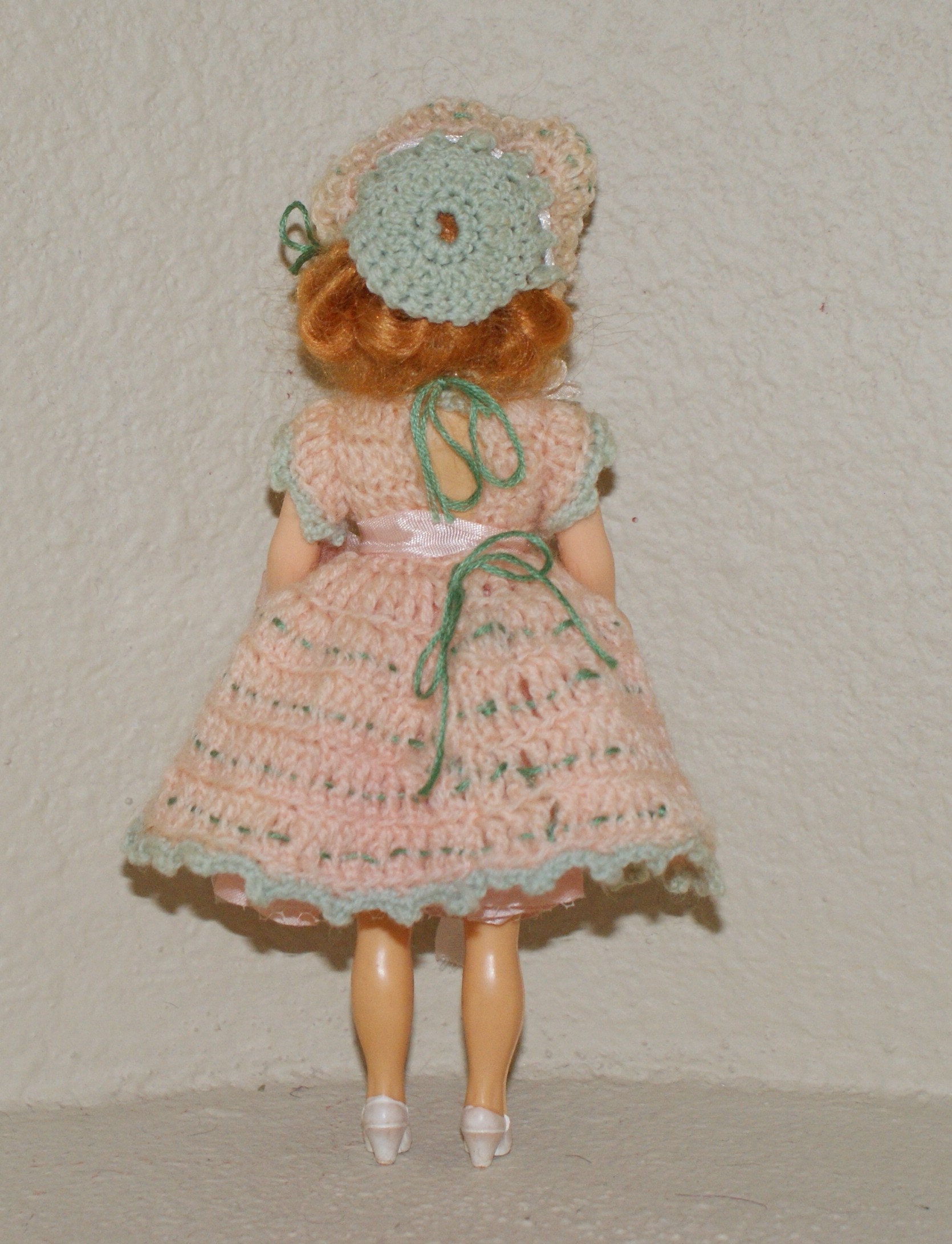 Vintage 60s Doll in Knitted Dress, Bonnet With Pearl Like Necklace - Etsy