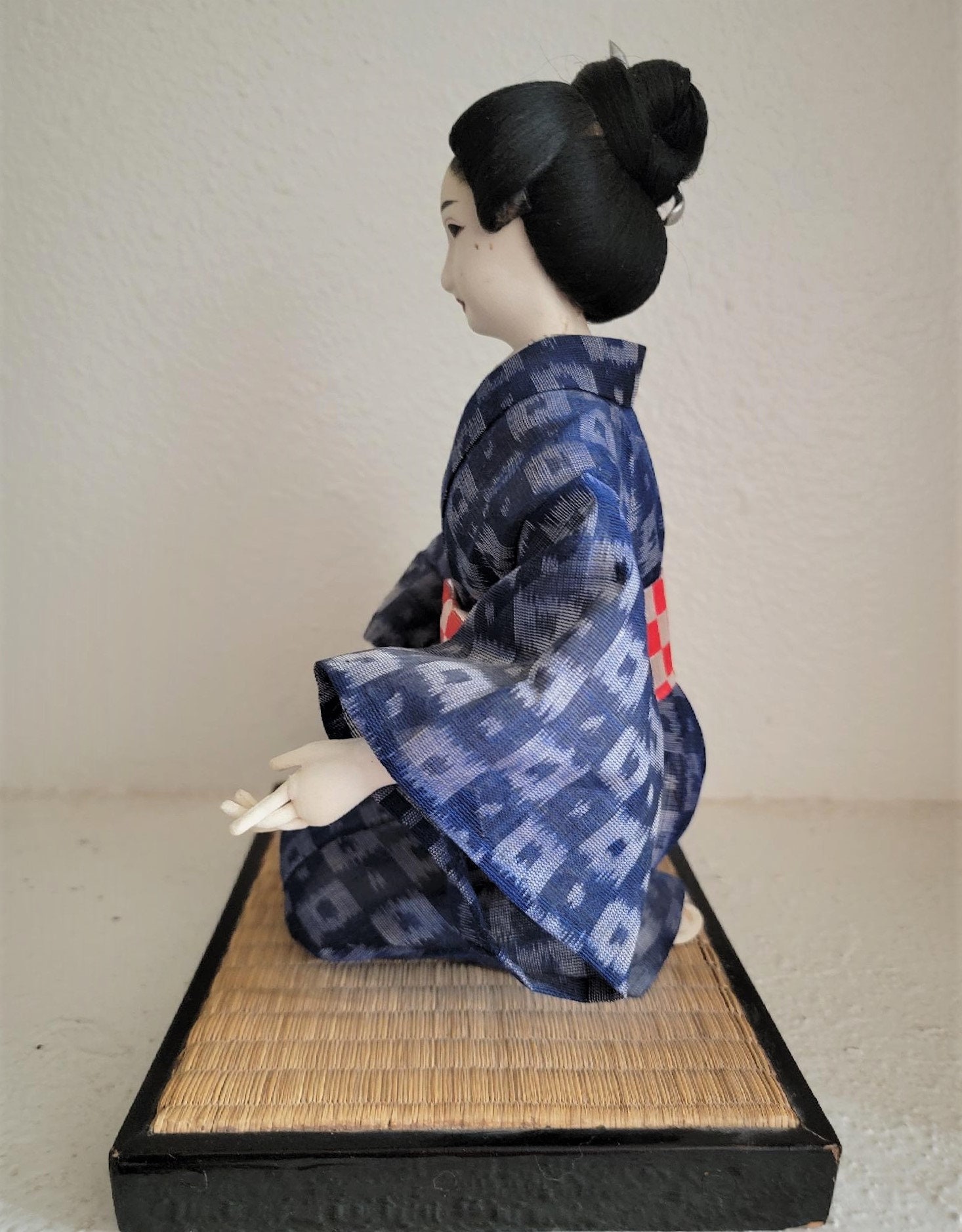 Beautiful Vintage Geisha - Kneeling on Bamboo Like Floor With Wood Base ...