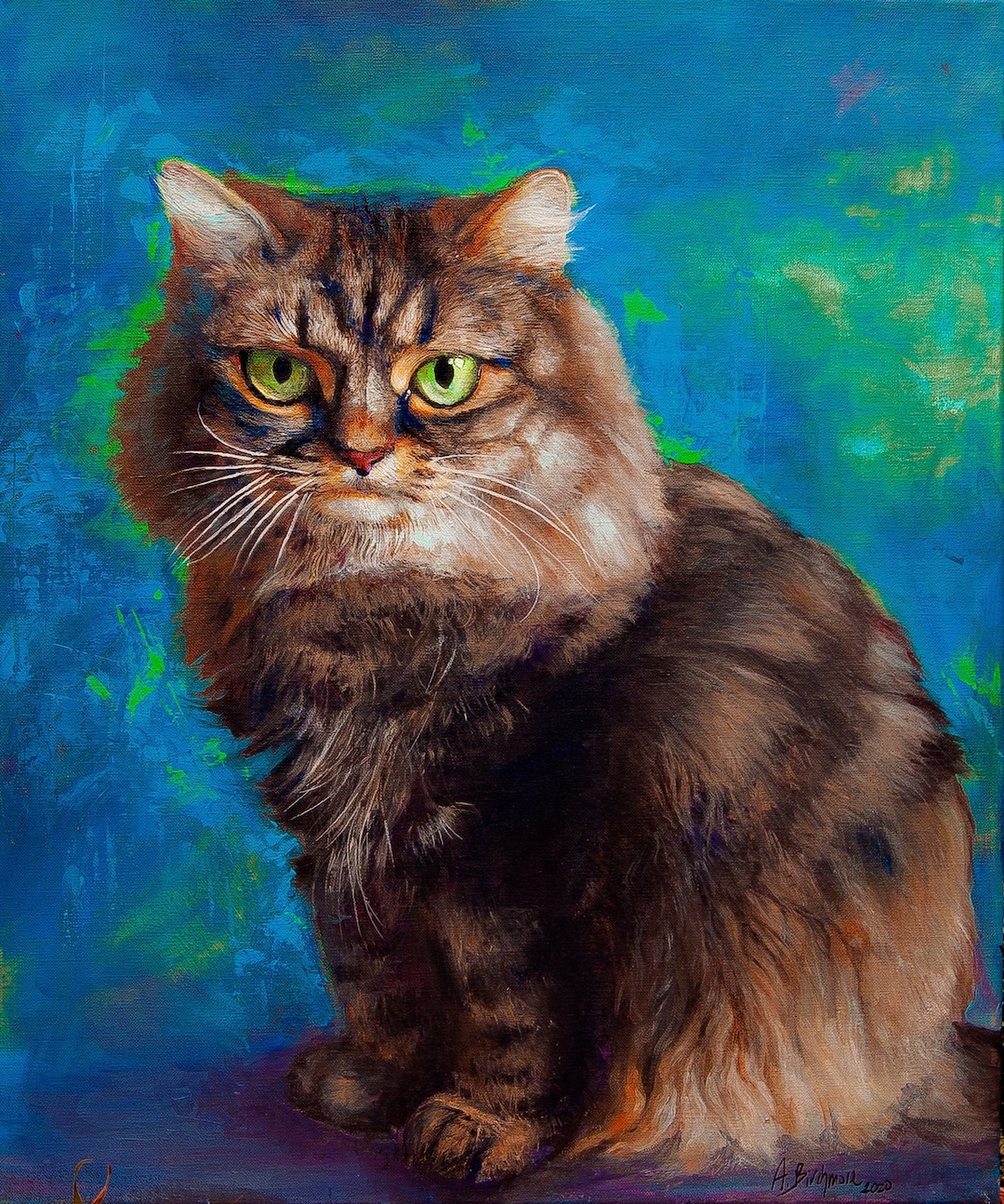 HAND PAINTED Cat Portrait, an Original Oil Custom Painting on Canvas of ...