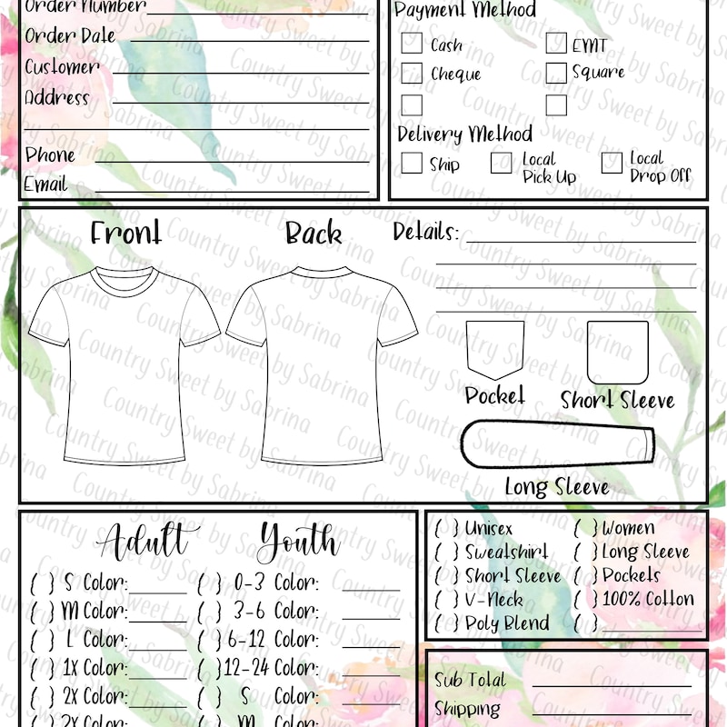 Sublimation Order Form - Etsy