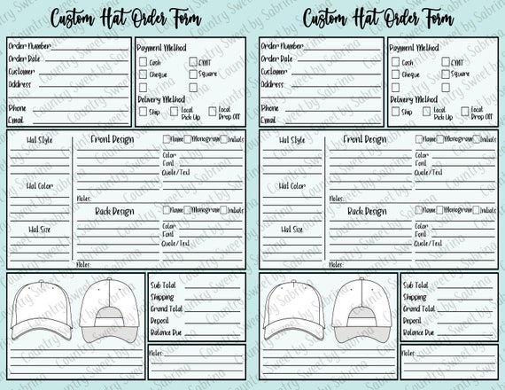 Order Template Hat Template Form Template Order Form - Etsy