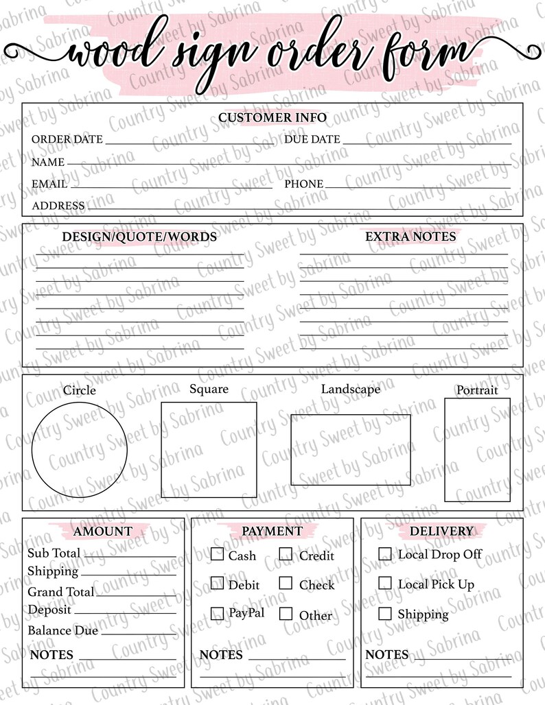Wood Sign Order Form JPG, Order Form for Crafters, Crafters Order Form ...