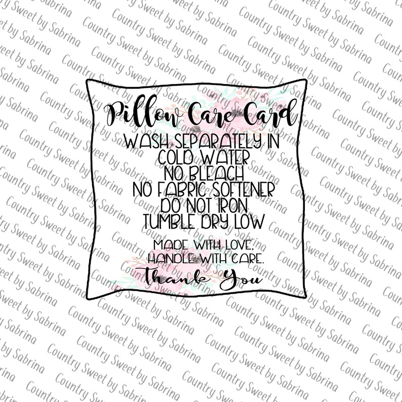 Care Card, Pillow Care Card, Washing Instructions, Care Instruction ...