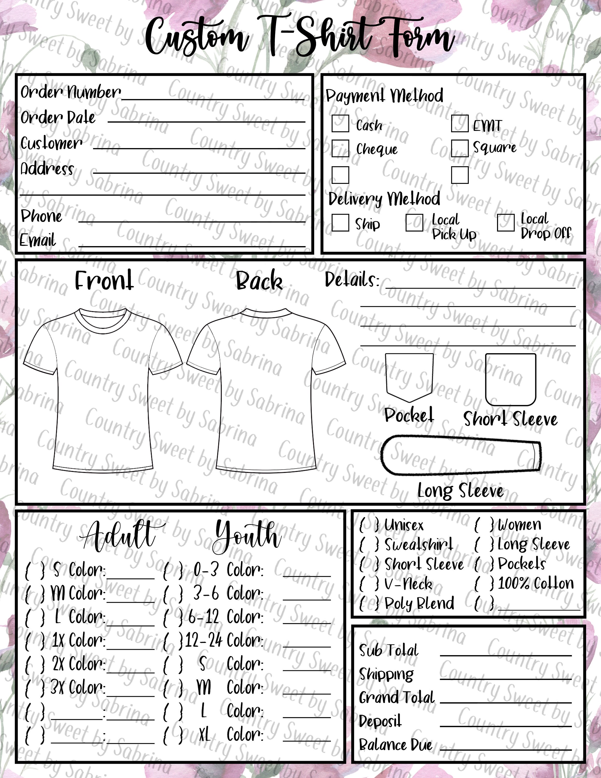 Order Template, Tshirt Order Form, Form Template, Custom Order Tshirt ...