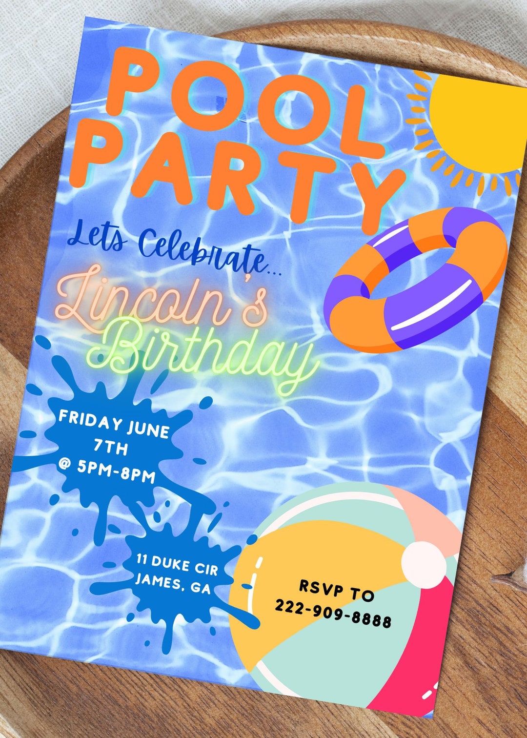 Pool Party Birthday Invitation - Etsy