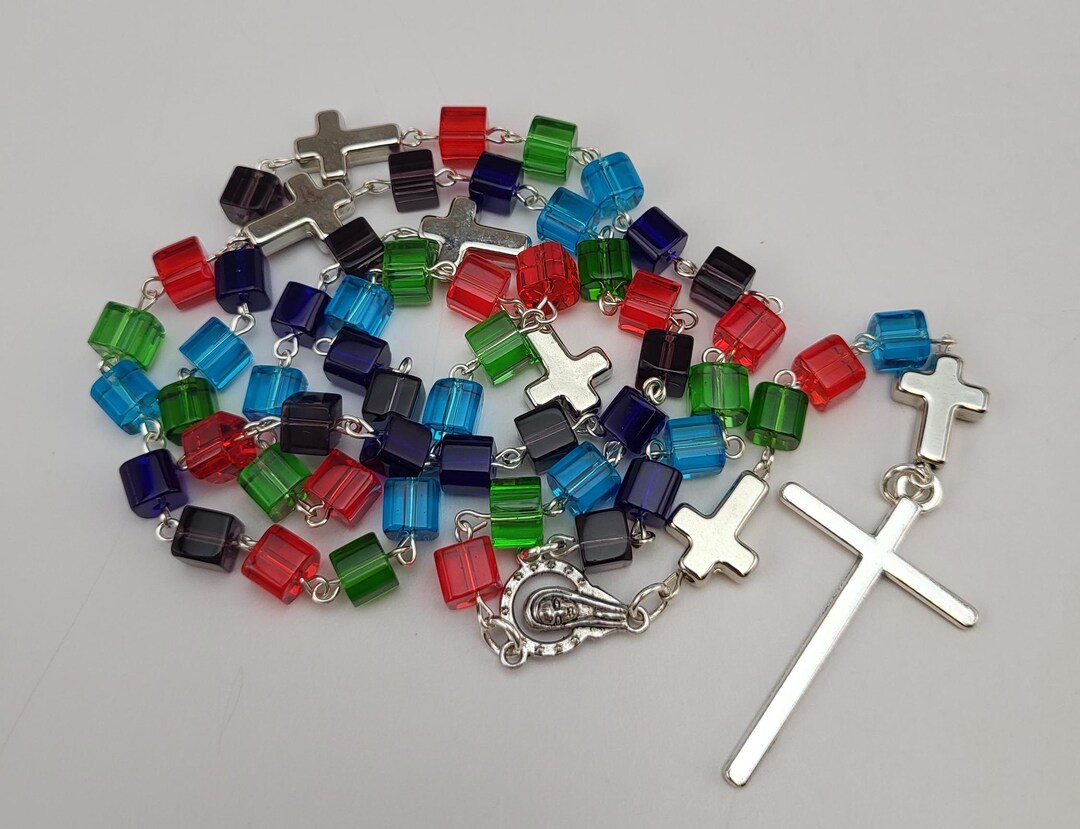 Rosary. Bright Colorful Rosary Handmade With Cube Glass Beads and ...