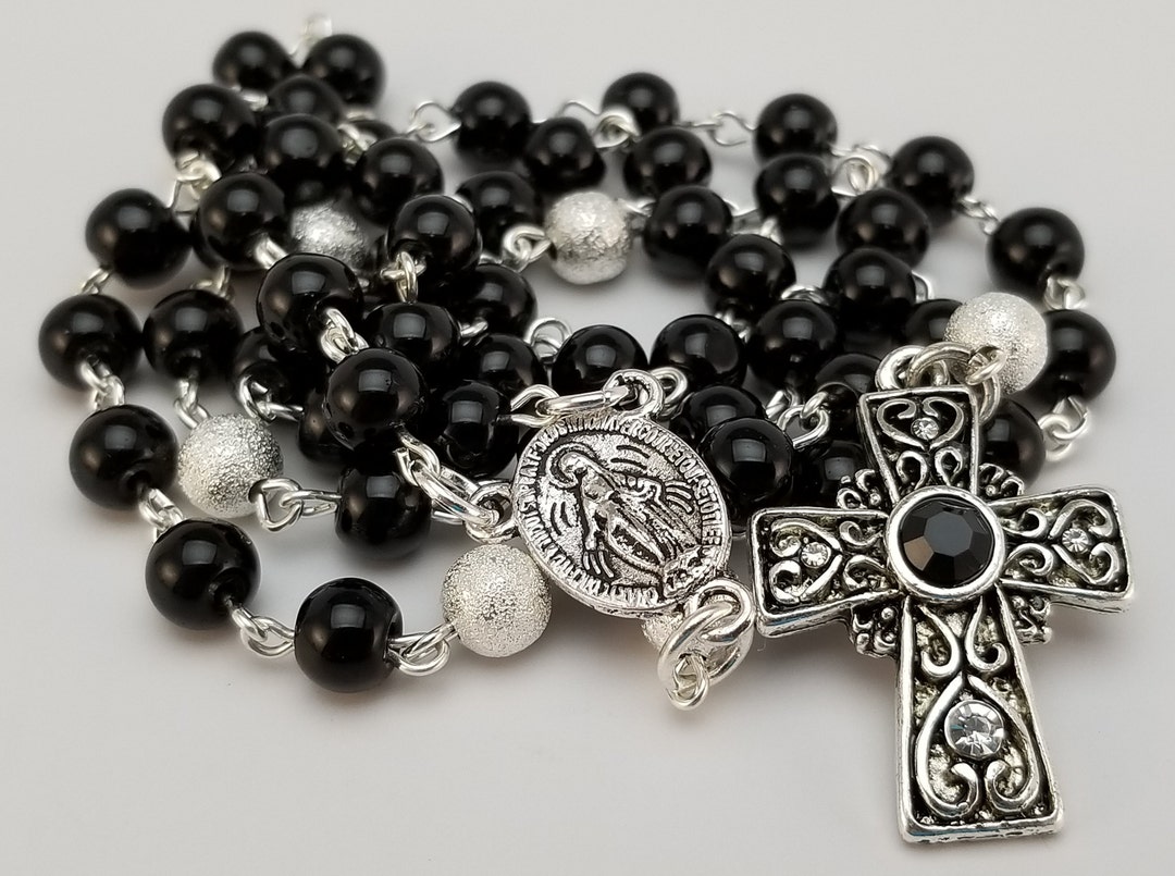 Rosary. Simple Little Black and Silver Rosary Handmade With a Pretty ...