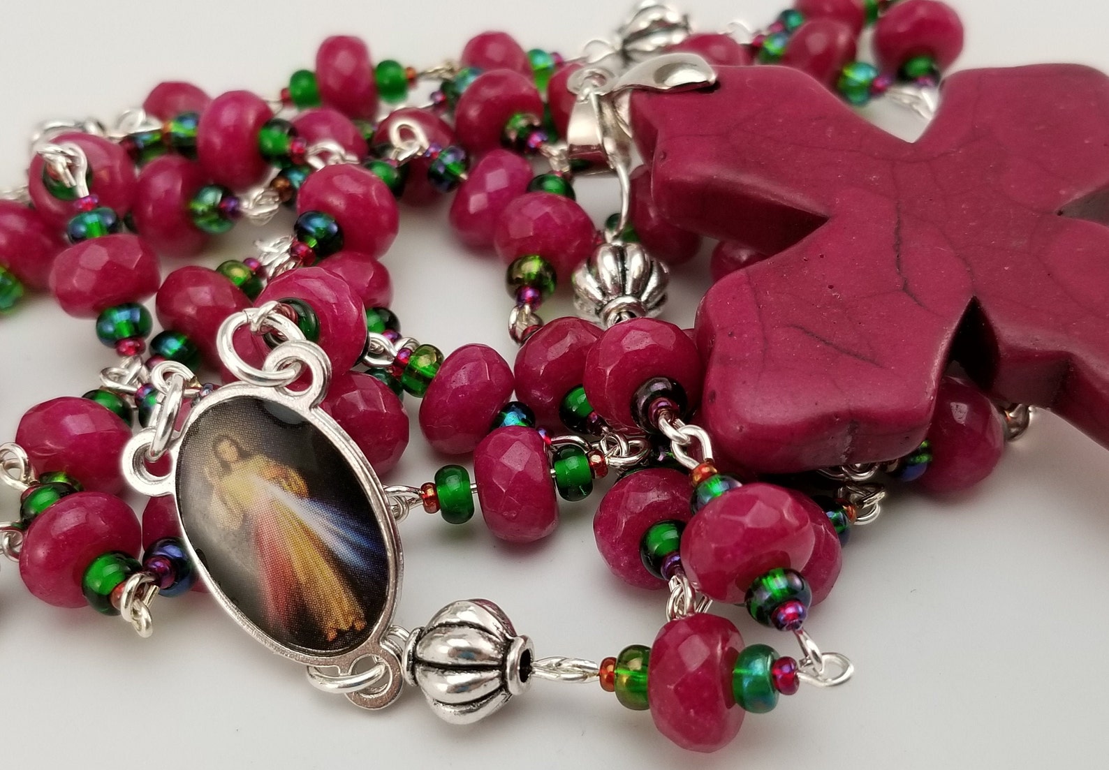 Rosary. Pretty Raspberry Colored Rosary Made With Dyed Jade Beads and a ...