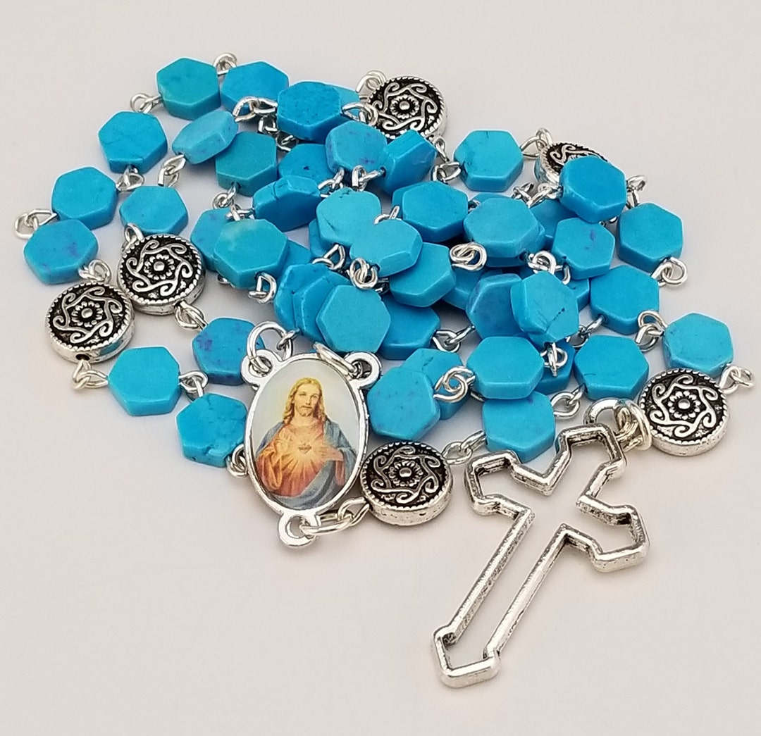 Rosary. This Cute Rosary is Handmade With Natural Blue Dyed Magnesite ...