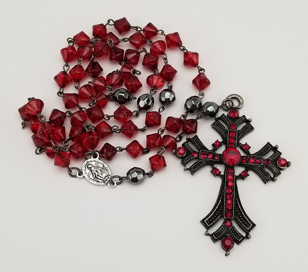 Rosary. Stunning Deep Red Rosary With Gun Metal Findings and Cross - Etsy