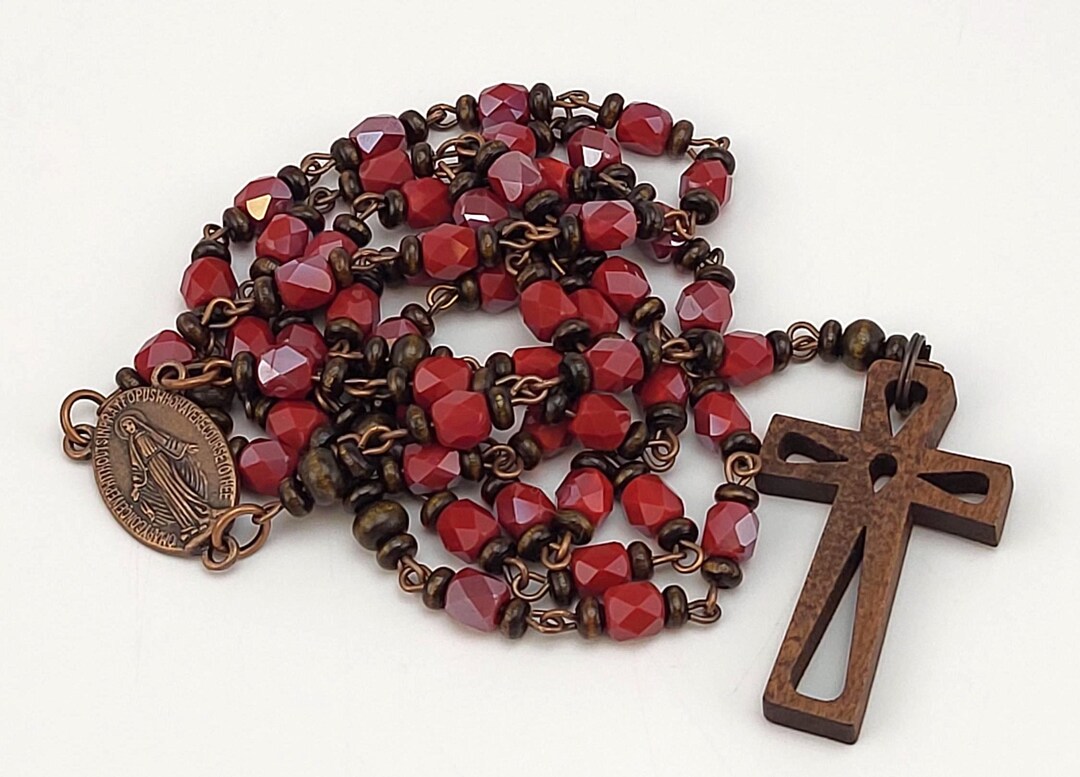 Rosary. Pretty Lightweight Dark Red Beaded Rosary With Wood Accents. - Etsy