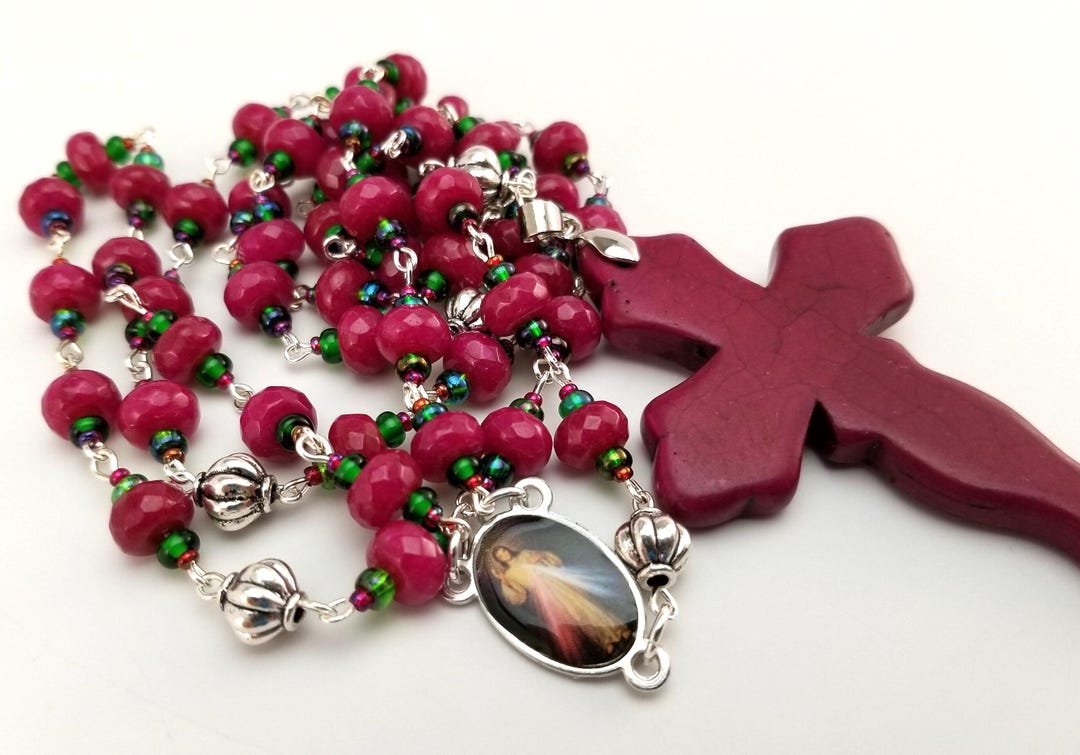 Rosary. Pretty Raspberry Colored Rosary Made With Dyed Jade Beads and a ...