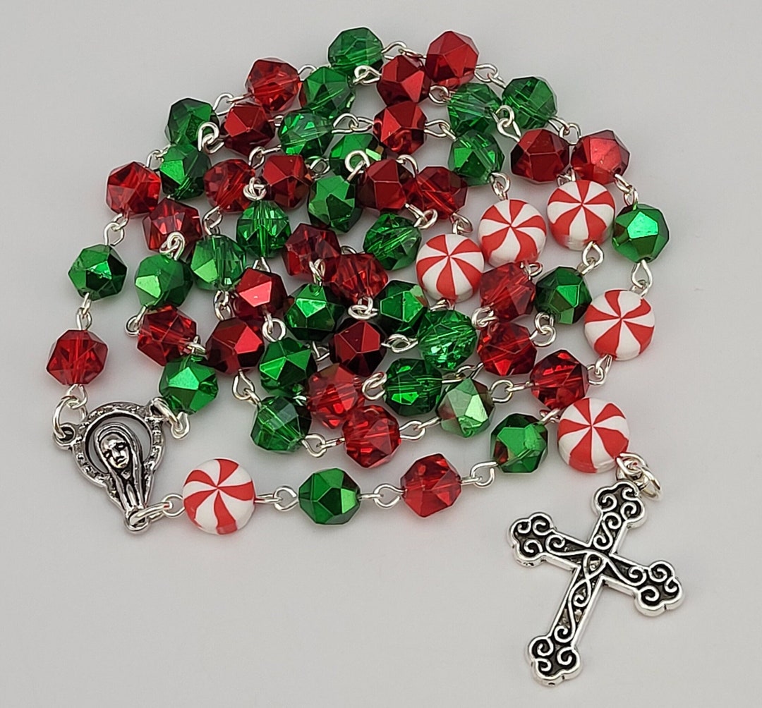 Christmas Themed Rosary in Red and Green Faceted Beads. - Etsy