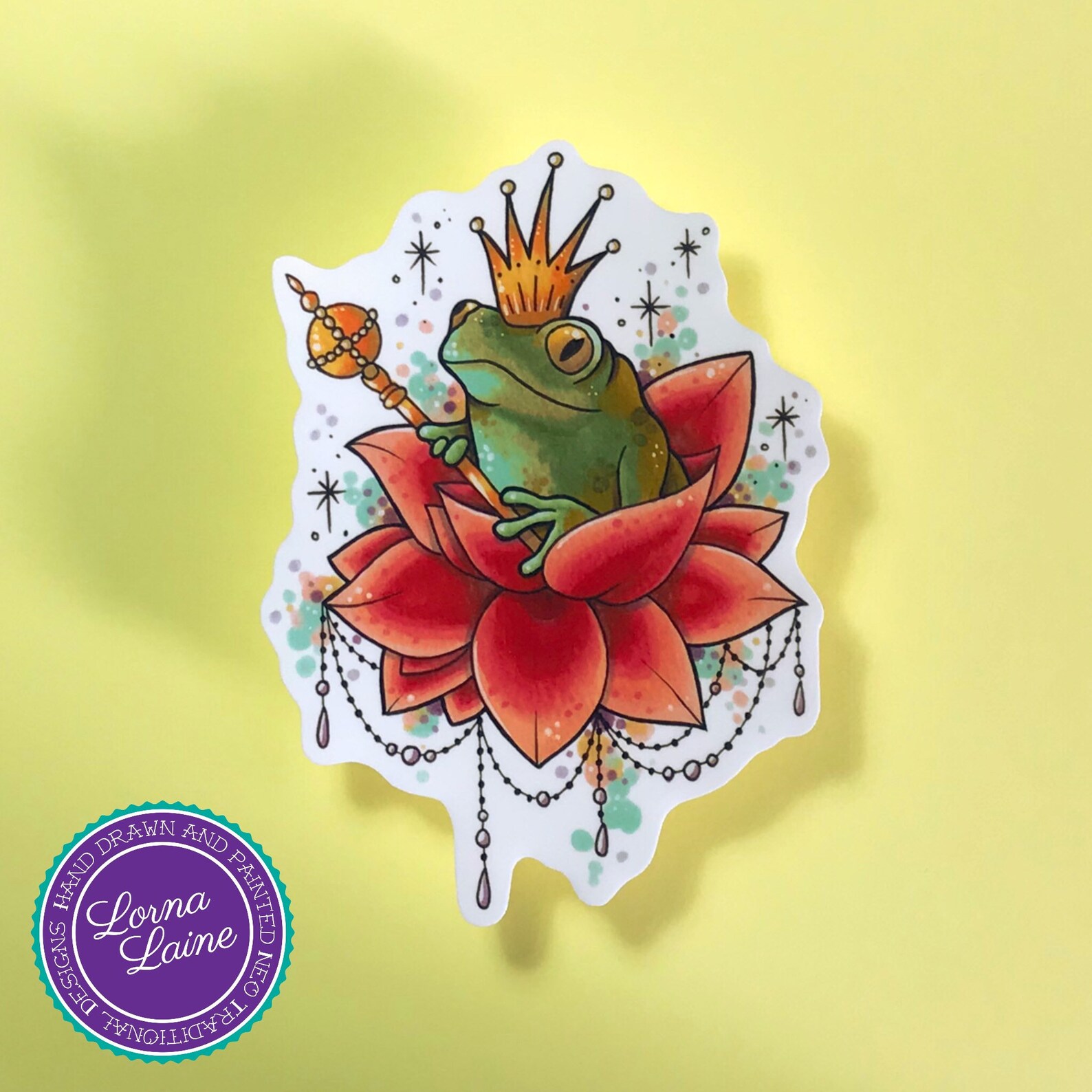 Frog Prince Vinyl Sticker Laptop Stickers Neo Traditional | Etsy