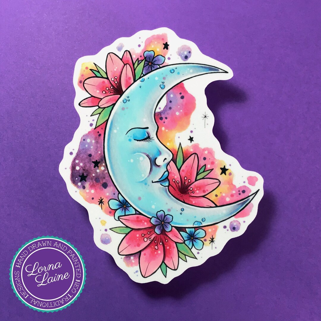 Moon Vinyl Sticker, Glossy Sticker, Cottagecore Sticker, Tattoo Print ...