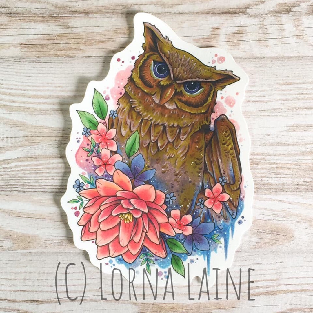 Owl Vinyl Sticker, Laptop Sticker, Tattoo Print, Art Stickers ...
