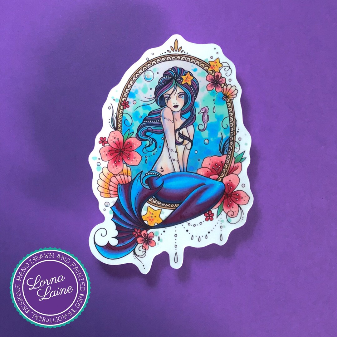 Mermaid Vinyl Sticker, Cottagecore Sticker, Glossy Sticker, Tattoo ...