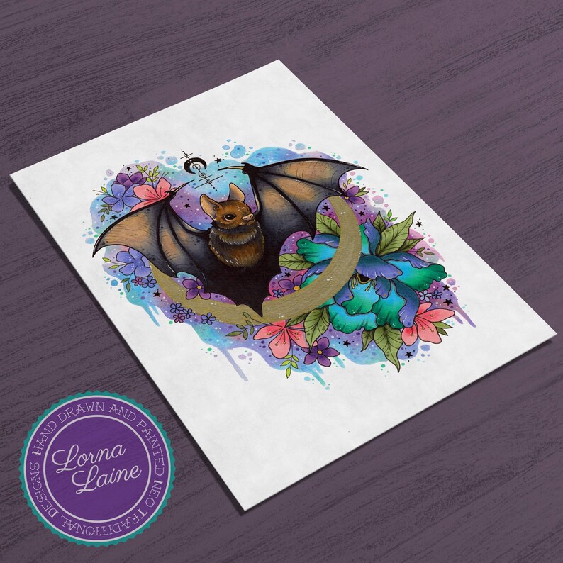 Bat Tattoo Print Tattoo Design Neo Traditional Art Print - Etsy UK