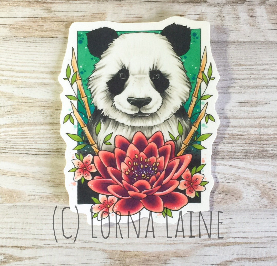 Panda Vinyl Sticker, Tattoo Print, Art Sticker, Vinyl Decal, Laptop ...