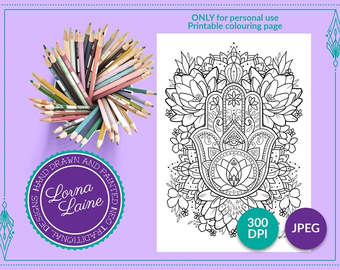 Hamsa Hand Colouring Page Digital Download Instant Download - Etsy