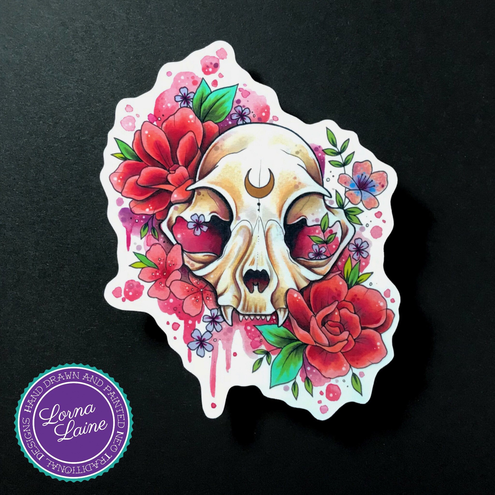 Cat Skull Vinyl Sticker Tattoo Print Art Sticker Laptop - Etsy UK