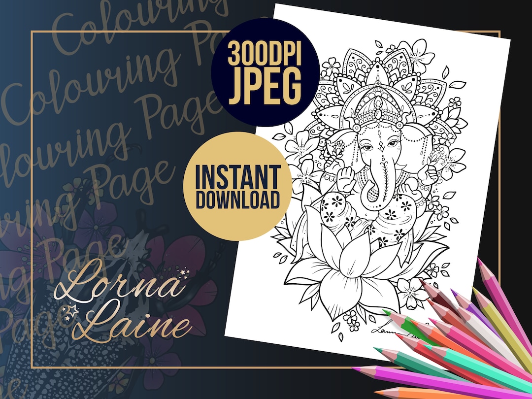 Ganesh, Colouring Pages, Digital Download, Printable, Jpeg File, Line ...