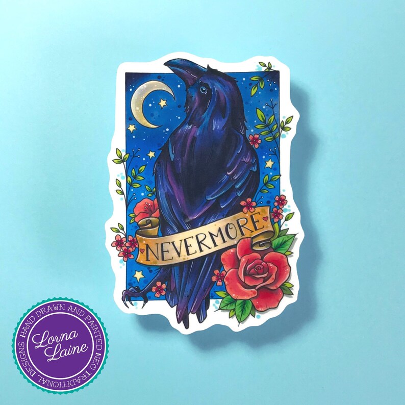 Raven Vinyl Sticker Tattoo Print Nevermore Vinyl Decal | Etsy