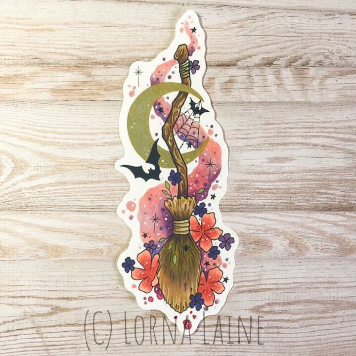 Witches broom vinyl sticker broomstick decal halloween | Etsy