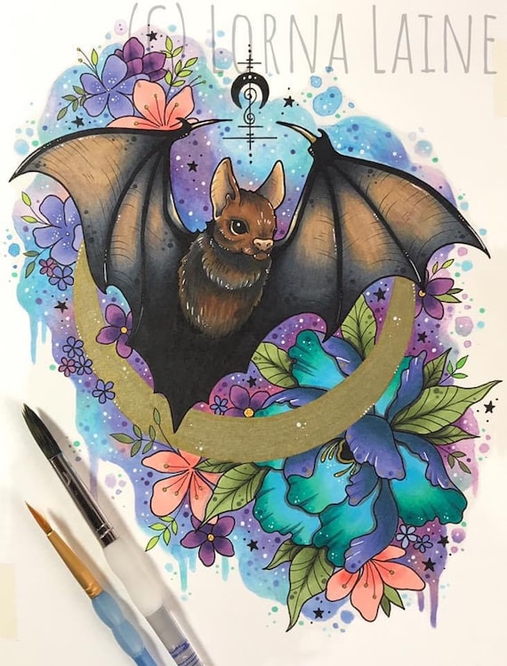 American Traditional Bat Tattoo
