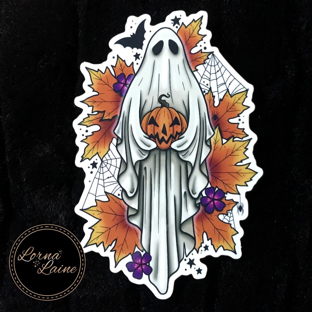Ghost Sticker, Autumn Ghost, Fall Ghost, Halloween Ghost Vinyl Sticker ...